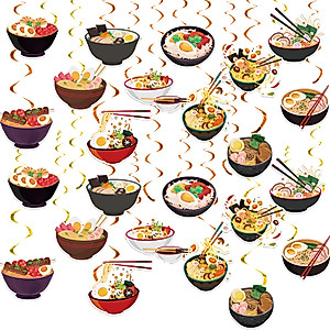 24 Pieces Ramen Hanging Swirls Japanese Noodles Streamers Ramen Hanging Decorations Ceiling Swirls for Ramen Noodles Birthday Party Decorations Party Supplies Baby Showers Decorations
