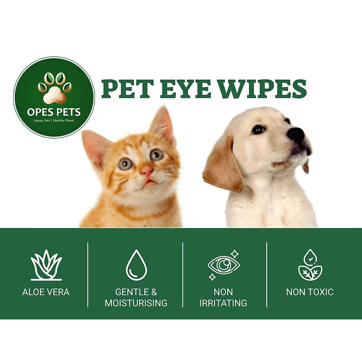 OPES Pets Cats & Dogs Eye & Face Wipes, Gently Removes Discharge, 100% Plant-Based, Biodegradable, 200 Count.