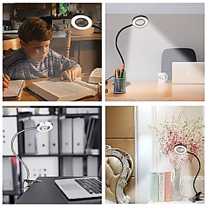 QQAPPU Clip Light Reading Lights 48 LED Clamp-on Desk Lamp with 3 Color Modes and 10 Brightness Dimmable, 360 ° Flexible Gooseneck Book Clamp Light for Video Conference Lighting Headboard