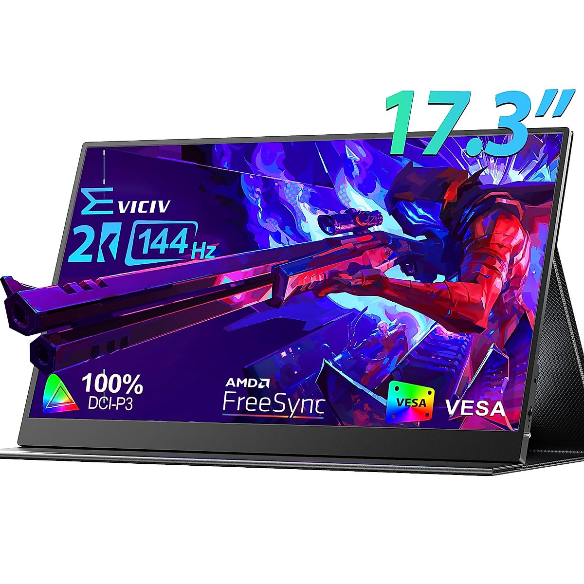 EVICIV 2K 144Hz Portable Monitor 100% DCI-P3 17.3" 2560 x 1440 Portable Gaming Monitor 1MS FreeSync HDR Laptop Screen w/VESA & Case, Frameless Ultra Slim Matte Screen Extender Monitor for Game Console