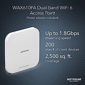 NETGEAR Wireless Access Point (WAX610PA) - WiFi 6 Dual-Band AX1800 Speed | Up to 250 Devices | 1 x 2.5G Ethernet LAN Port | 802.11ax | Insight Remote Management (Renewed)