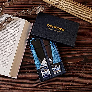 Donxote 4-Piece Bookmark, Japanese Ukiyo-e Bookmarks for Book Lovers, Hand Made Wood Art Book Mark Gift Box Set with Tassel, is A Unique Gift for Men, Women and Kids - The Great Wave Off Kanagawa