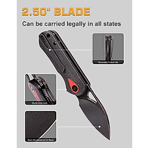 XTOUC Small Pocket Knife 2.5" Stone Wash D2 Blade Folding Knives Reversible Pocket Clip Comfortable Micarta Handle EDC Knife Thumb Hole Opening Ideal Gift for Men Women(Seed J01)