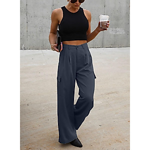 Dokotoo Women's High Waisted Baggy Wide Leg Pants - Mom Boyfriend Cargo Jeans for Women - Trendy Casual 2024 Trouser - 4 Pockets - Gray