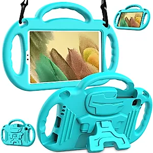 LTROP Shockproof Kids Case for Samsung Galaxy Tab A7 Lite (8.7-inch) 2021 Model SM-T220 / T225 / T227 with Handle Stand & Shoulder Strap, Blue