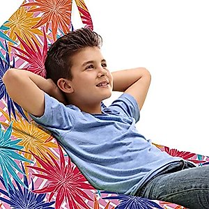 Ambesonne Colorful Lounger Chair Bag, Chrysanthemum Petals Blowing Summer Fragrance Blossoms Hand Drawn Like Doodle, High Capacity Storage with Handle Container, Lounger Size, Multicolor