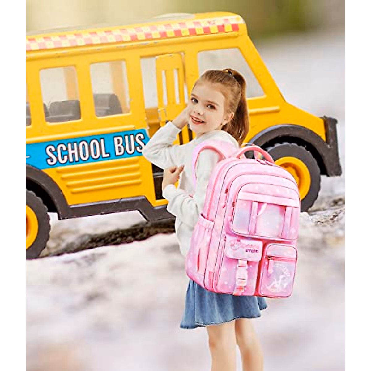Wraifa Girls Backpack Elementary School Backpacks for Girls Cute Princess Preschool Middle School Bag Kids Bookbag (Only Backpack Pink)