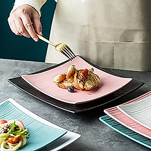 KOWMcp Dinner Plates 1Pcs Striped Dinner Plate Household Dishes, Can Be Used to Place Steaks, Vegetables, Fruits, Pasta (Color : Pink, Size : S)