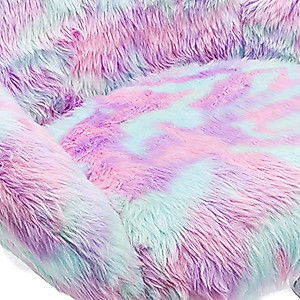 Guyou Children Study Desk Chair Height Adjustable Swivel Chair with Armrests Computer Chair for Kids, Rainbow Faux Fur Soft Fluffy Shaggy Dog