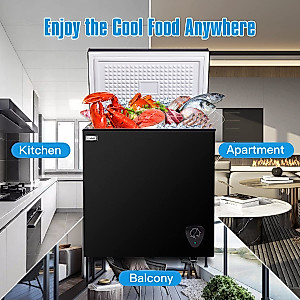 Deep Freezer Chest Freezer WANAI 5.0 Cubic Small Deep Freezer with Top Open Door and Removable Storage Basket, 7 Gears Temperature Control, Energy Saving, for Office Dorm or Apartment