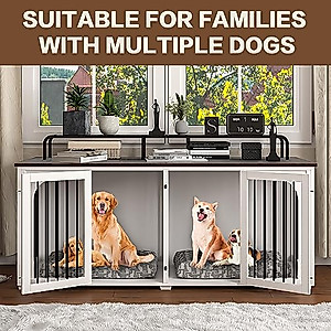74.8" XXL Double Dog Kennel Furniture for Large Breed,Heavy Duty Wooden Dog Crate Cage Furniture Style with Storage Rack Shelf and Divider for 2 Dogs Indoor,White