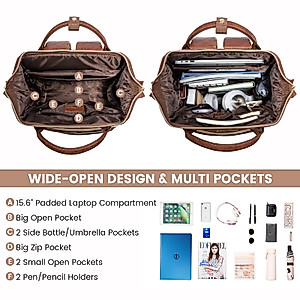 LOVEVOOK Leather Laptop Backpack for Women 15.6 inch,Travel Backpack Purse Nurse Teacher Backpack Computer Laptop Bag,Professional College Business Work Bag Carry On Backpack with USB Port,Red Brown