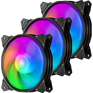 upHere 120mm Case Fan,3 Pack LED Cooling PC Fans,5V ARGB Addressable Motherboard SYNC/RC Controller, Colorful Cooler Speed Adjustable with Fan Control Hub