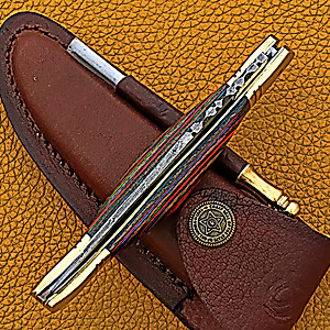 Smart & Sharp Custom Handmade Damascus Steel Folding Knife Pocket Knife AR17418Multi Colored wood Multi