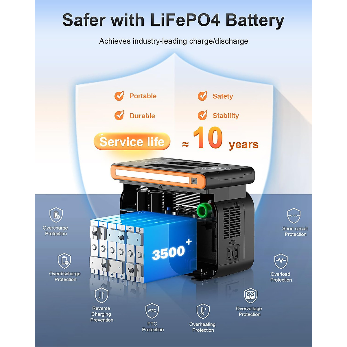 CTECHi Portable Power Station 500W LiFePO4 Battery Generator, 518 Wh/162000 mAh Energy Storage Pure Sine Wave Power Supply, AC/DC/USB-C/PD Car Charger Outputs for Camping Emergency Backup