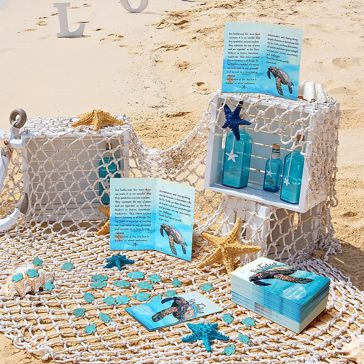 122 Pcs Sea Turtle Gifts Sets Including 36 Pcs Appreciation Cards Mini Sea Turtle Greeting Notecard, 36 Pcs Organza Bags, 50 Pcs Mini Sea Turtle for Employees Nurses Teachers Students Volunteers