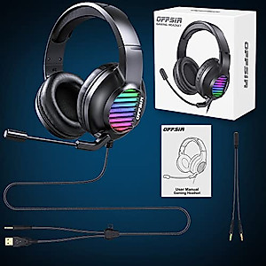 OFFSIR Gaming Headset with Microphone for PS4 PS5 Xbox One PC, Gaming Headphones with RGB Light, Noise Canceling Mic, Bass Surround Sound Headsets for Playstation Xbox 1 Nintendo Switch Laptop Mac