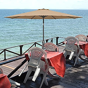 Simple Deluxe 9' Patio Umbrella Outdoor Table Market Yard Umbrella with Push Button Tilt/Crank, 8 Sturdy Ribs for Garden, Deck, Backyard, Pool, Tan