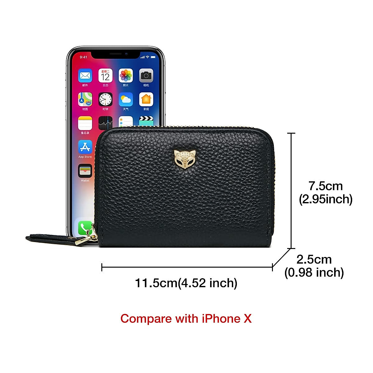FOXLOVER Small Genuine Leather Credit Card Holders for Women, RFID Blocking Ladies Mini Card Case Women's Card Wallets with Gift Box Packing (Black)