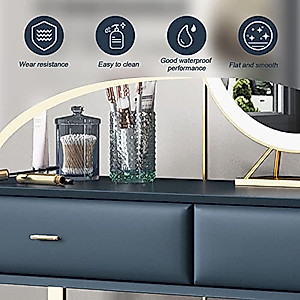 Makeup Vanity with Lights, Makeup Desk with Chair, Desk Vanity with LED Mirror, Three-Color Dimmable, Large Capacity Solid Wood Drawer, Make up Tables for Women 47in Black