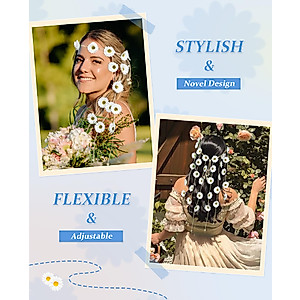 CHLINS Hippie Headband Flower Crown Bohemian Sunflower Headband Flower Headpiece Hippie Costume 60s 70s Outfits for Women (White)