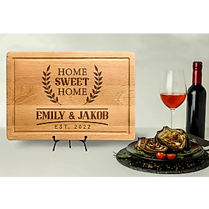 Customized New Home Housewarming Gift, Home Owner Couple Gift Ideas, Personalized Home Sweet Home Bamboo Cutting Board Present for First Home Buyer, Real Estate Engraved Gifts for New Home Buyer Gift
