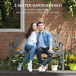 Outsunny 46" Outdoor Garden Bench, Metal Bench, Wood Look Slatted Frame Furniture for Patio, Park, Porch, Lawn, Yard, Deck, Gray