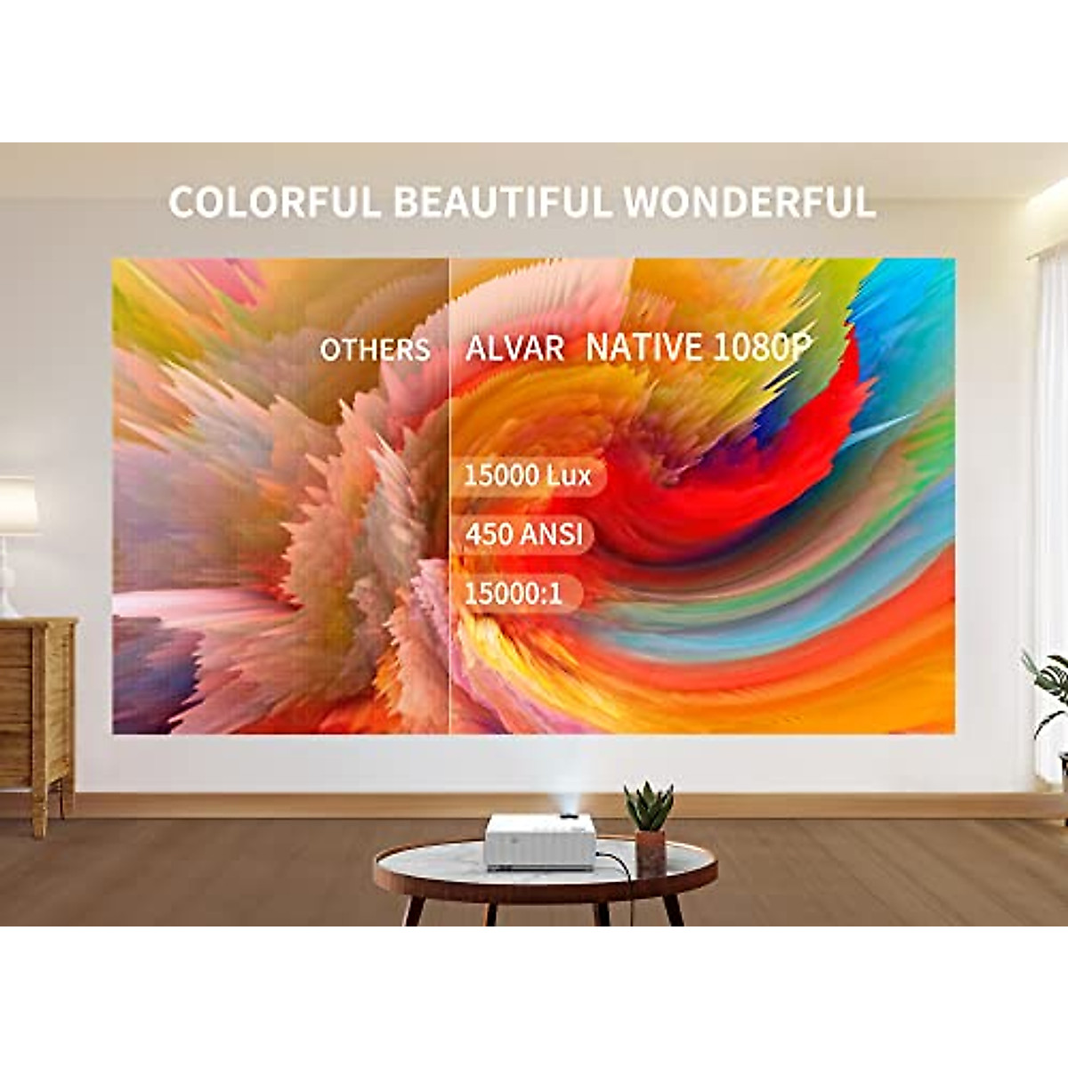 Mini Projector with 5G WiFi and Bluetooth, ALVAR 15000L 450 ANSI Native 1080P Portable Projector 4K Support, Outdoor Movie Projector with 120" Screen & 400" Display Compatible w/ TV Stick/HDMI/USB/PS5