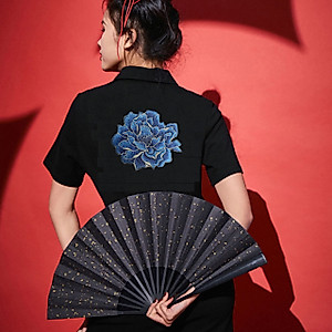 Sourcemall Sew on Peony Floral Patches, Embroidered Flower Appliques for DIY Clothing, Jackets, Jeans, Backpacks, Hats, Arts Craft Sew Making (Dark Blue Peony)