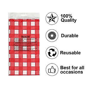 Sonluma 6 Pack 108" X 54" Red Checkered Premium Disposable Plastic Tablecloth for 8ft Long Rectangle Tables, Waterproof Covers for Indoor or Outdoor Events & Parties