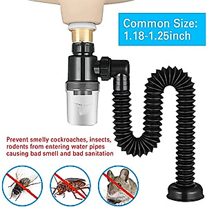 Bathroom Sink Drain Kit, Sink Drain Pipe, with Flexible & Expandable P-Trap Sink Drain Pipe Tube, Suitable for Bathroom Sink, Kitchen Sink, Garbage Disposal & Shampoo Bowls