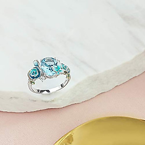 Anthia Jewelry Womens Sterling Silver Sparky Bling Oval Cut Gemstones Floral Filigree Cute Rose Flowers Cubic Zirconia Statement Accessory Jewelry Band Ring, Light Blue, Size 8