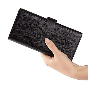 JEEBURYEE Womens RFID Blocking Genuine Leather Clutch Wallet Card Holder Ladies Long Purse Large Capacity Organizer Wallet Black