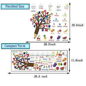Tree Alphabet Number Color Weather Learning Educational Wall Decals ABC Kids Wall Sticker Peel and Stick Removable Wall Stickers Educational Classroom Stickers for Kids Boy Girl Classroom Playroom