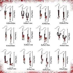 12 Pairs Halloween Earrings for Women Spooky Black Cat Witch Pumpkin Bloody Printed Knife Skull Ghost Spiderweb Boo Spider Drop Dangle Earring for Halloween Jewelry Set (Knife)