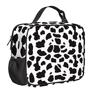 Cow Print Lunch Bag with Pockets Durable Insulation Lunch Box Leakproof Lunch Tote Bag For Teen Women Men Work Travel