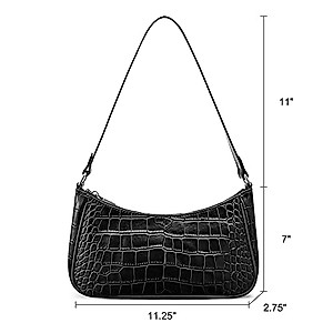 S-ZONE Genuine Leather Shoulder Bag for Women Hobo Purse Handbag Crocodile Pattern Zipper Small Classic