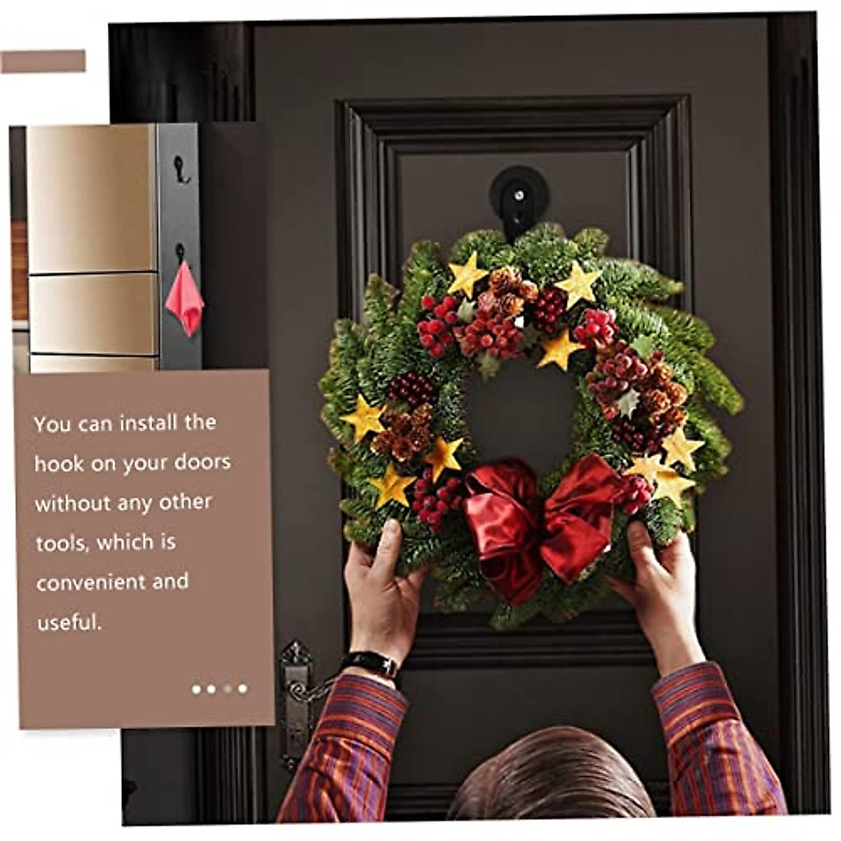 ABOOFAN 2pcs Wall Front Scarf Party Round Refrigerator Multi-Functional Door Wall-Mounted Bags Cup Duty Utility Towels Living Daily Hanger Black Mounted Prong Bag Hangers Use Wreath for