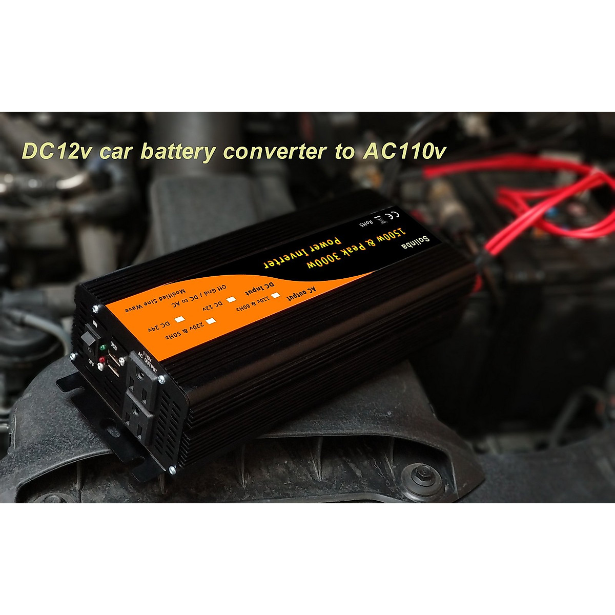 Solinba Car Power Inverter 1500w/Peak 3000w Converter DC12v to AC110v 60Hz with Dual USB 2.1A