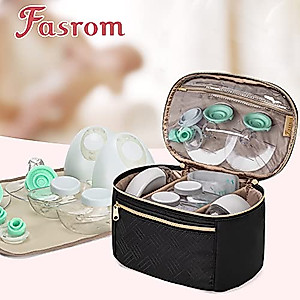 Fasrom Wearable Breast Pump Bag Compatible with Elvie, Willow Pumps and Medela Pump in Style, Portable Carrying Case with Waterproof Mat for Working Moms Travel, Black (Patent Design)