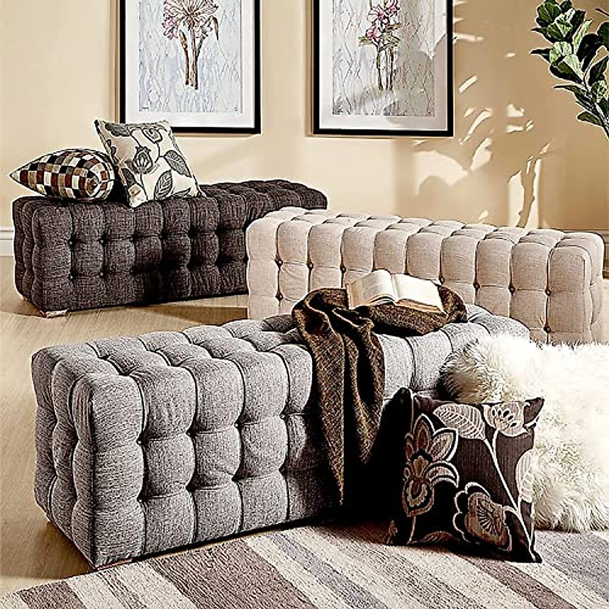 SoOSSN Premium End of Bed Bench,Soft Linen Sofa Bench Seat,Rectangle Footrest Multifunction Accent Bench for Living Room Bedroom (Color : C, Size : 46x16x17inch)