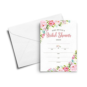 Printed Party Bridal Shower Invitations and Envelopes, Floral, Set of 40