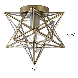 JONATHAN Y JYL9035B Stella 12" Moravian Star Metal/Clear Glass LED Flush Mount, Contemporary, Transitional, Office, Living Room, Dining Room, Kitchen, Bedroom, Bathroom, Hallway, Foyer, Gold/Clear