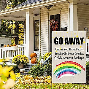 Welcome Garden Flags Double Sided Decorative House Flag Go Away Unless You Have Tacos Amazon Package Personalized Yard Flag Porch Patio Outdoor Burlap Flag Farmhouse Rustic Flags 12.5 x 18 Inch