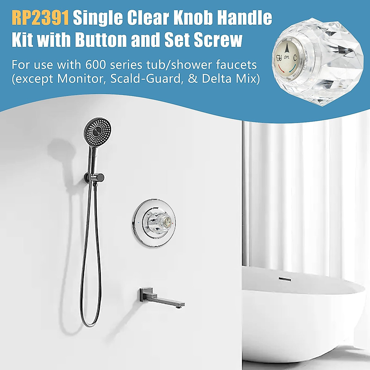 Faucet Handle Replacement for Delta Faucet RP2391 Clear Shower Knob Kit, Single Knob with an Offset Hole Perfect Fit Shower or Tub Sized at 2-1/2" X 2-1/8"