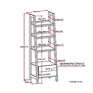 SIMPLIHOME Sawhorse SOLID WOOD 24 Inch Modern Industrial Ladder Shelf with Storage in Dark Chestnut Brown, For the Living Room, Study Room and Office
