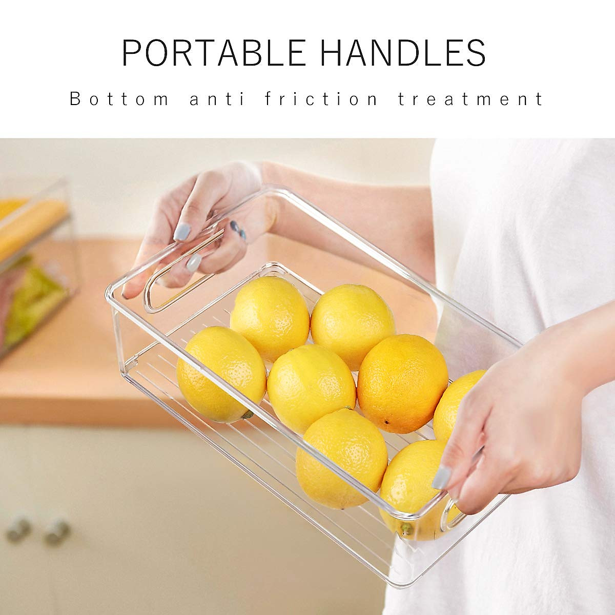 Stackable Refrigerator Organizer Bins, 6 Pack Clear Kitchen Organizer Container Bins with Handles and 20 PCS Free Plastic Bags for Pantry, Cabinets, Shelves, Drawer, Freezer - Food Safe, BPA Free 10"L