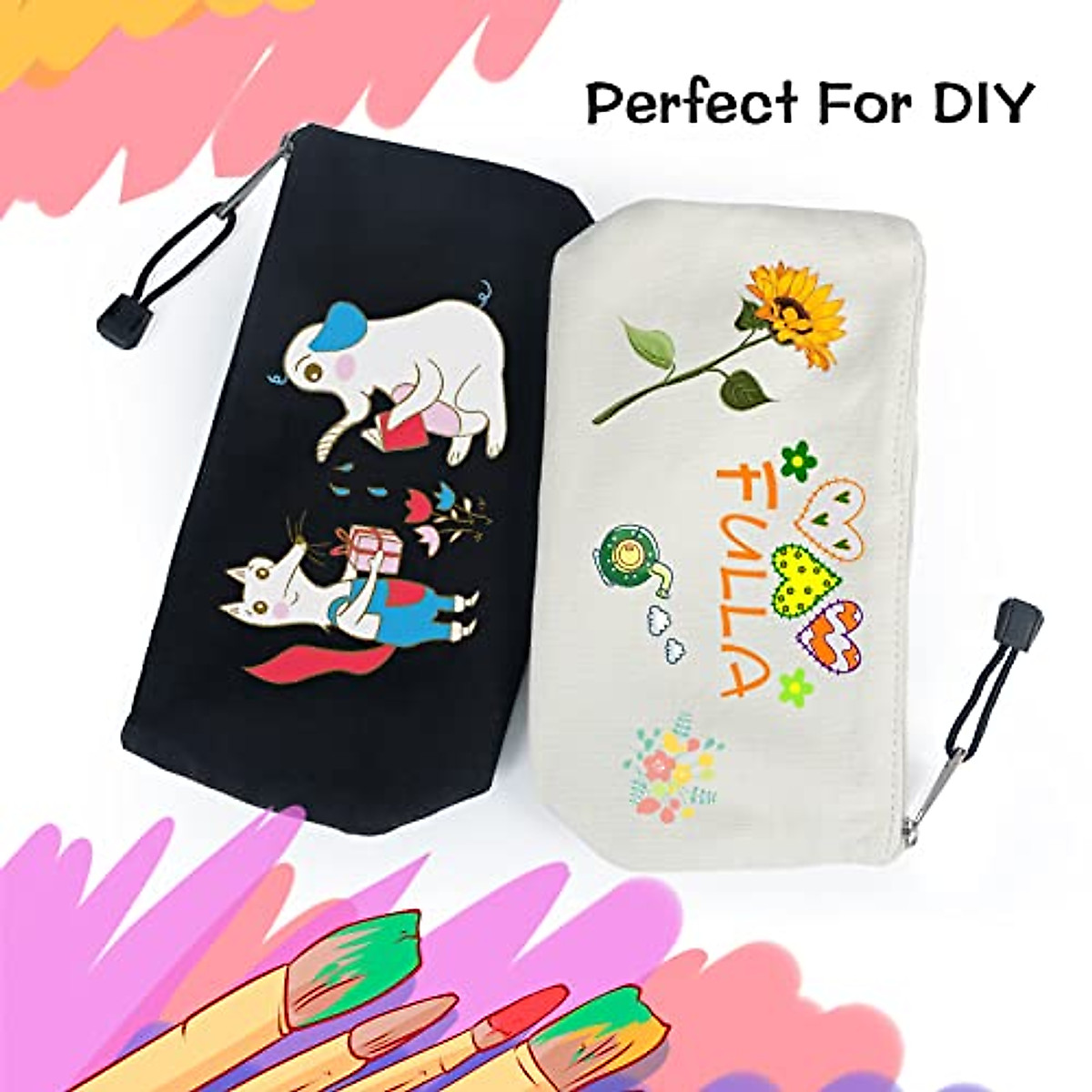 HRX Package Canvas Makeup Bag, 2pcs Cosmetic Zipper Pouches Travel Organizer Case for Brush Purse Diaper Bag Tote Bag