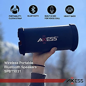 Axess SPBT1031 Portable Bluetooth Indoor/Outdoor 2.1 Hi-Fi Cylinder Loud Speaker with Built-in 3" Sub and SD Card, USB, AUX Inputs in Red