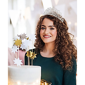 Wecoe Birthday Crown for Women Silver Crown Queen Crown Princess Crown Halloween Costume Hair Accessories Girl Tiaras and Crowns Happy Birthday Decorations Gifts for Women